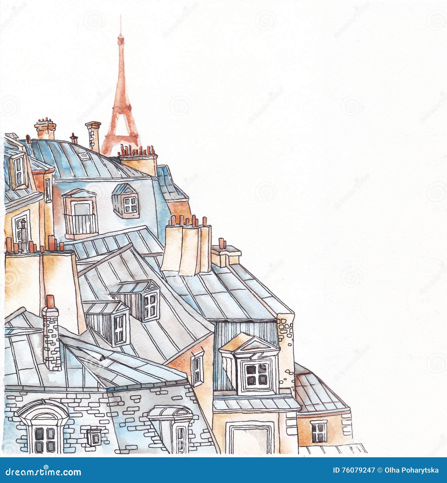 Roofs of Paris stock illustration. Illustration of white - 76079247