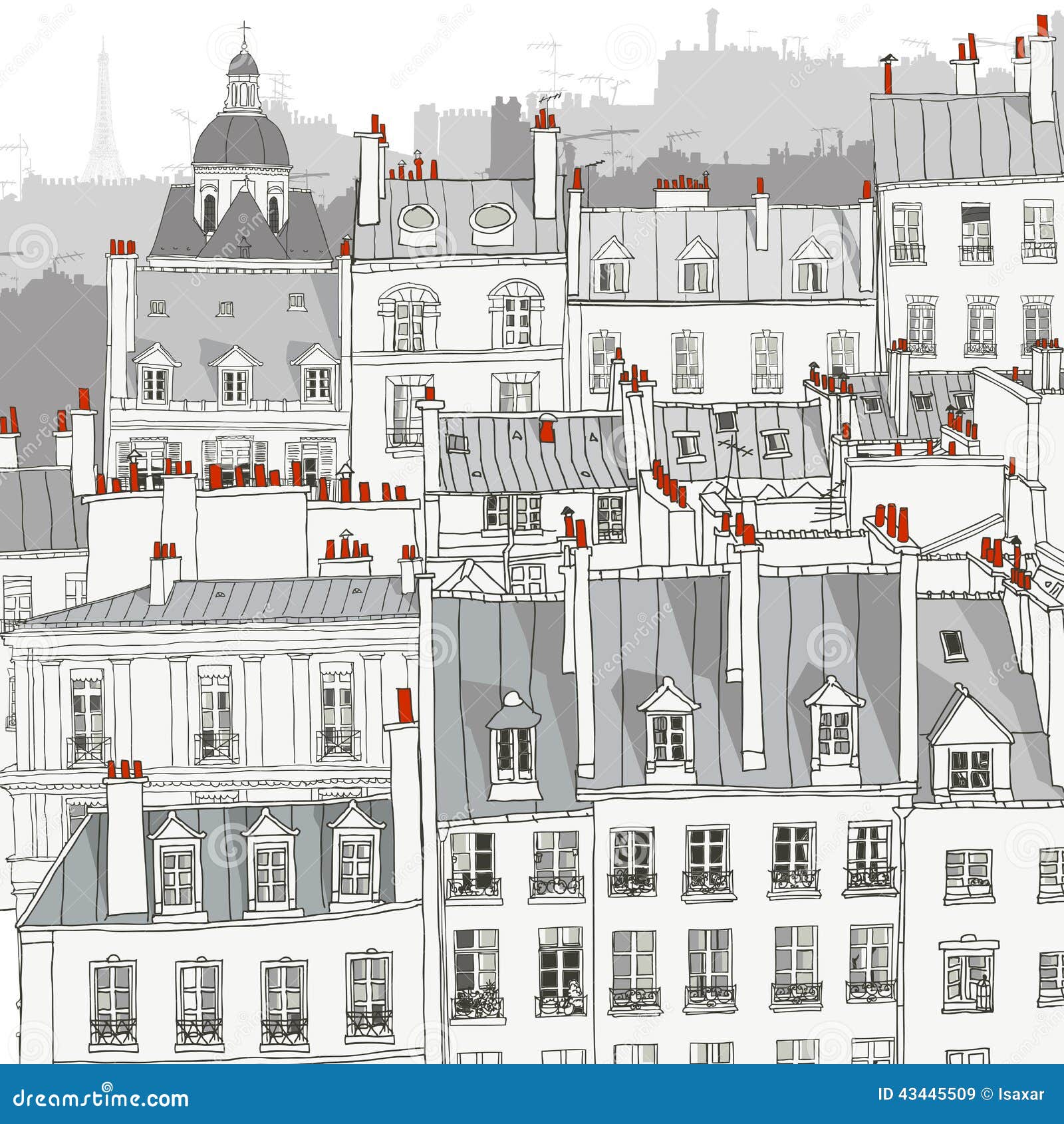 Roofs of Paris stock vector. Illustration of iron, place - 43445509