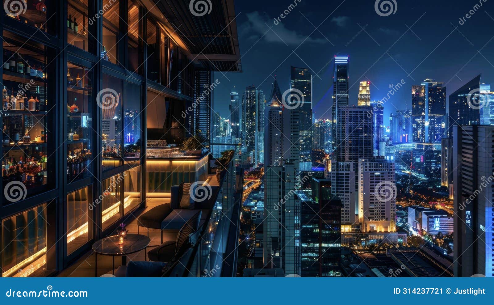 From the Rooftop Bar the City Lights Create a Patchwork of Colors and ...