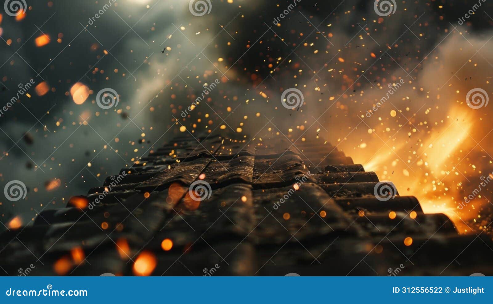 A Rooftop with Billowing Smoke and Glowing Coals Falling from Above ...
