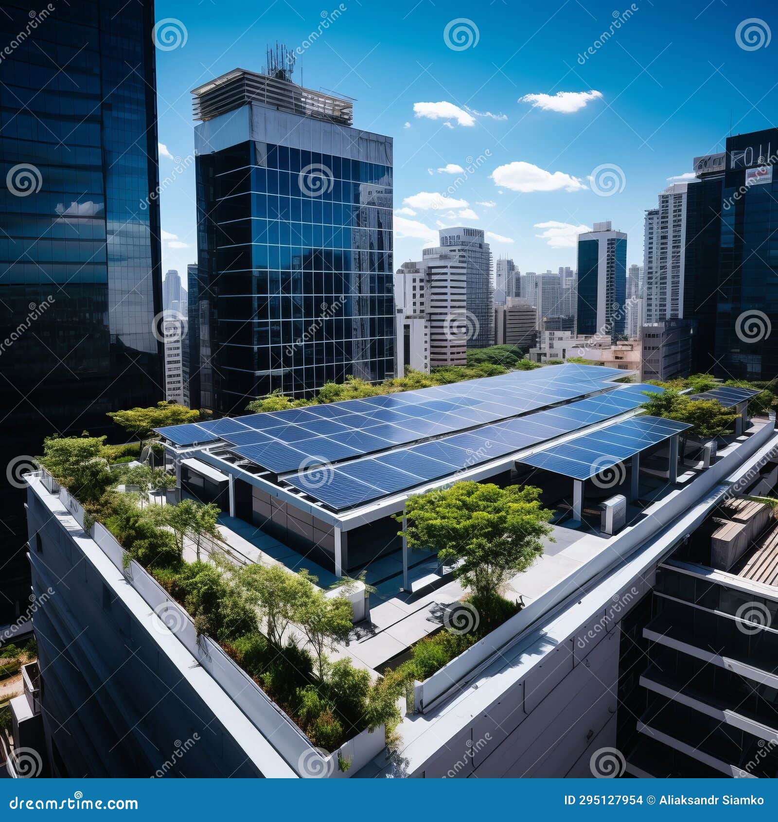 A Rooftop of Building with Solar Panels on it Stock Photo - Image of ...