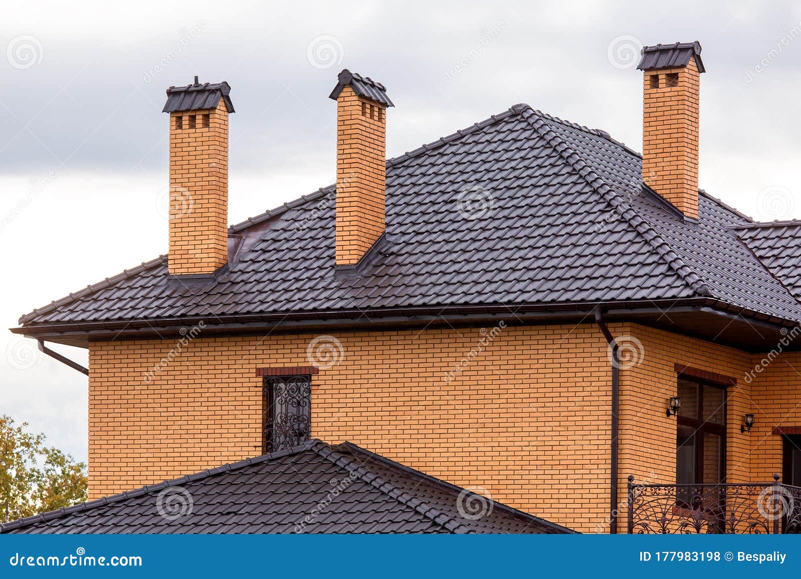 Rooftop of a Ceramic Tile with a Pipe a Storm Drainage System. Stock ...