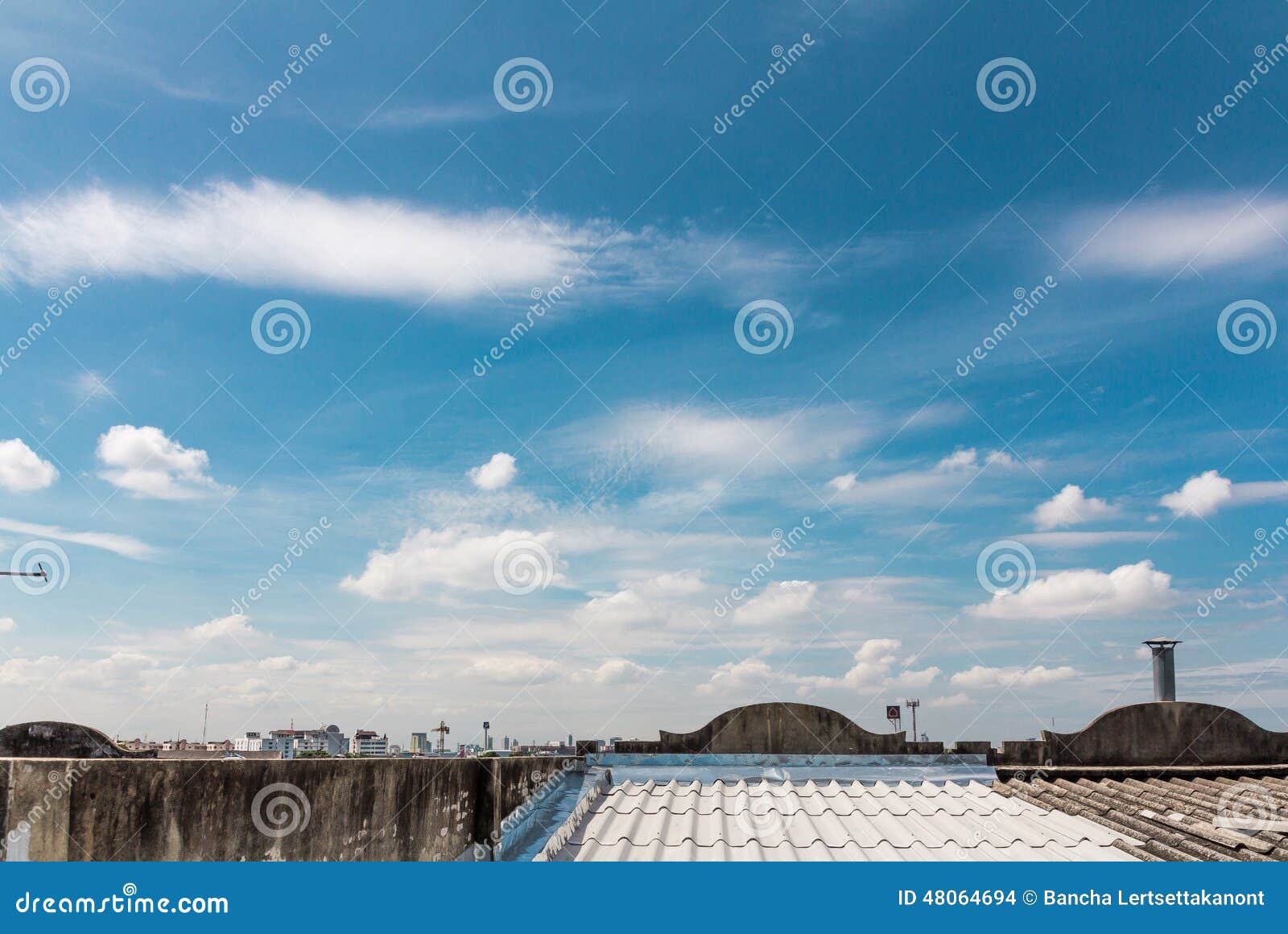 Rooftop and Chimney and Blue Sky Stock Photo - Image of isolated ...