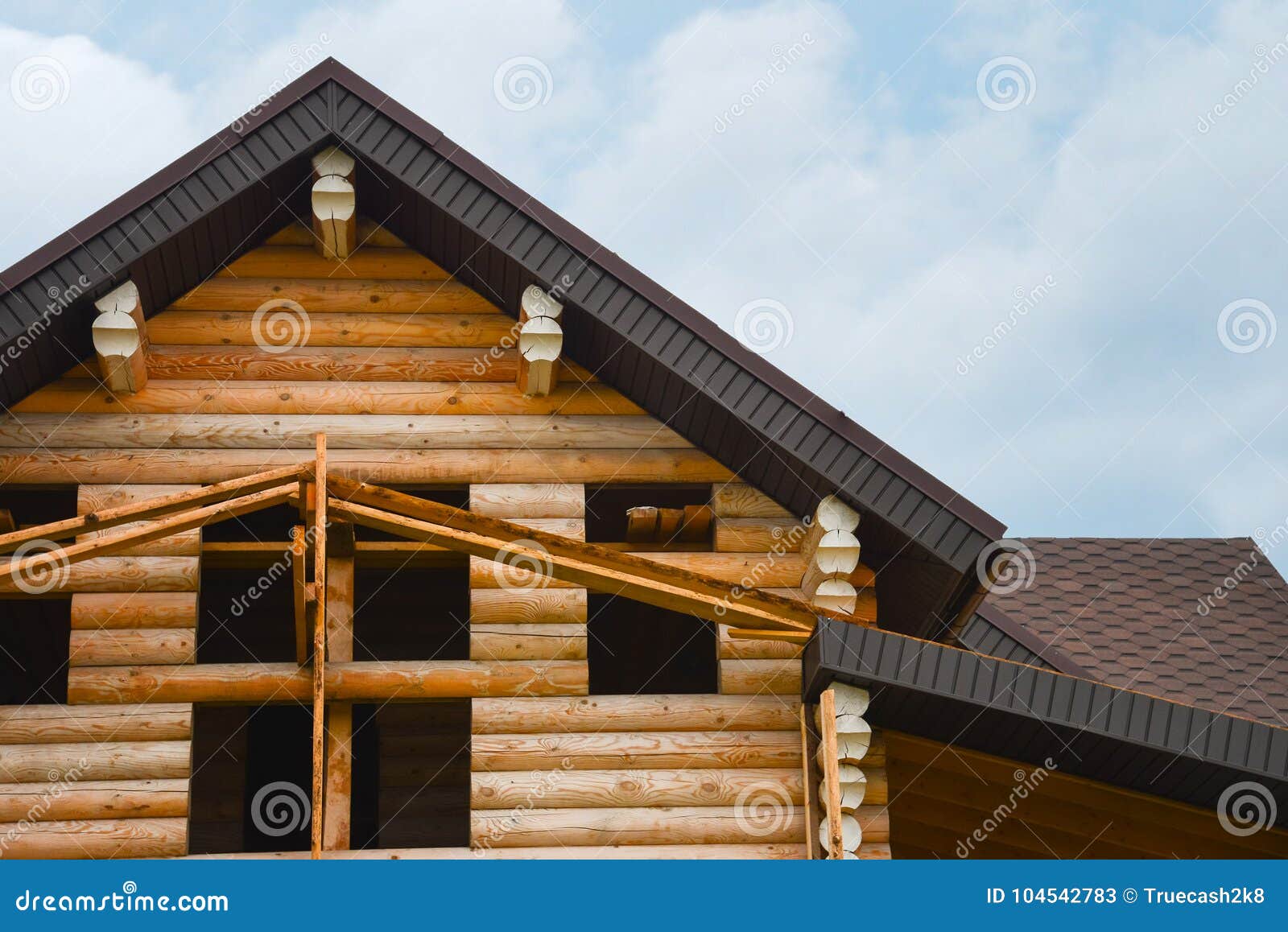 Rooftop Construction on a New Wooden Building Structure. Stock Image ...