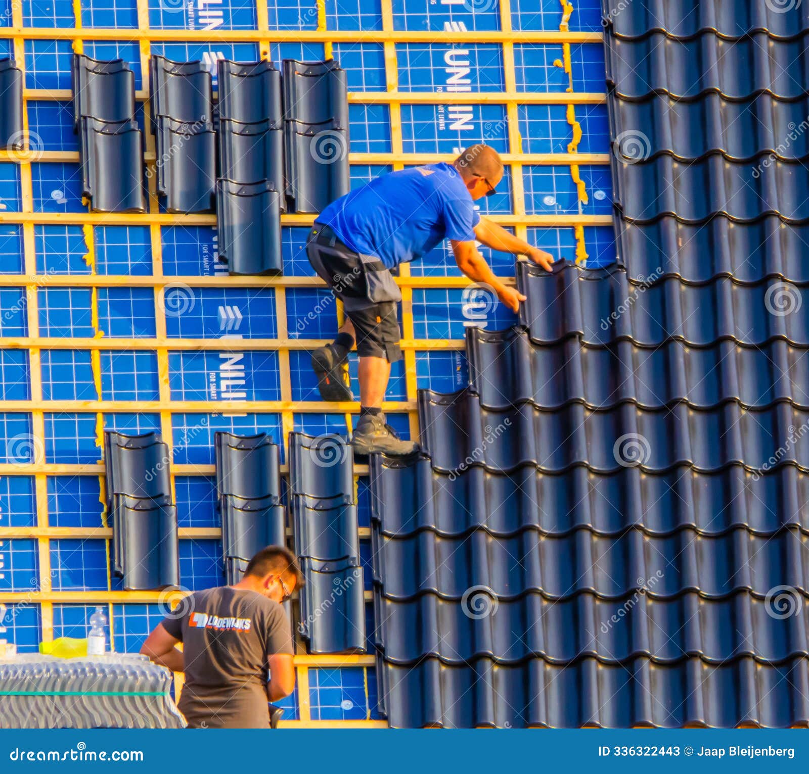 Rooftop Construction, Roof Tiling Workers Constructing a House, Rucphen ...