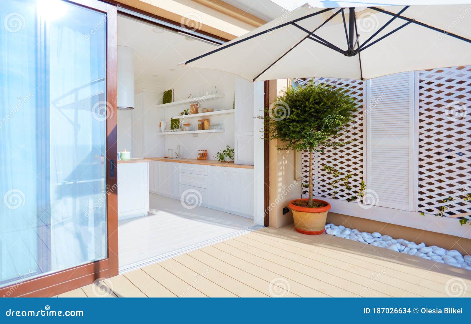Rooftop Deck Patio Area with Sliding Doors and Open Space Kitchen at ...