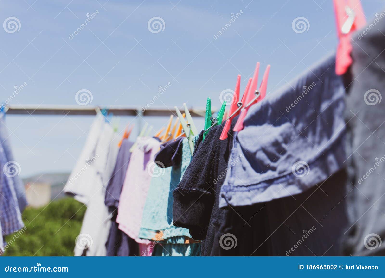 Rooftop Drying Line Full of Fresh Clean Clothes Under a Blue Sky Stock ...
