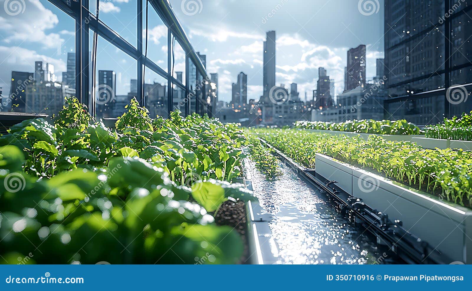 Rooftop Farming with Hydroponic Systems in Cityscape Setting Stock ...