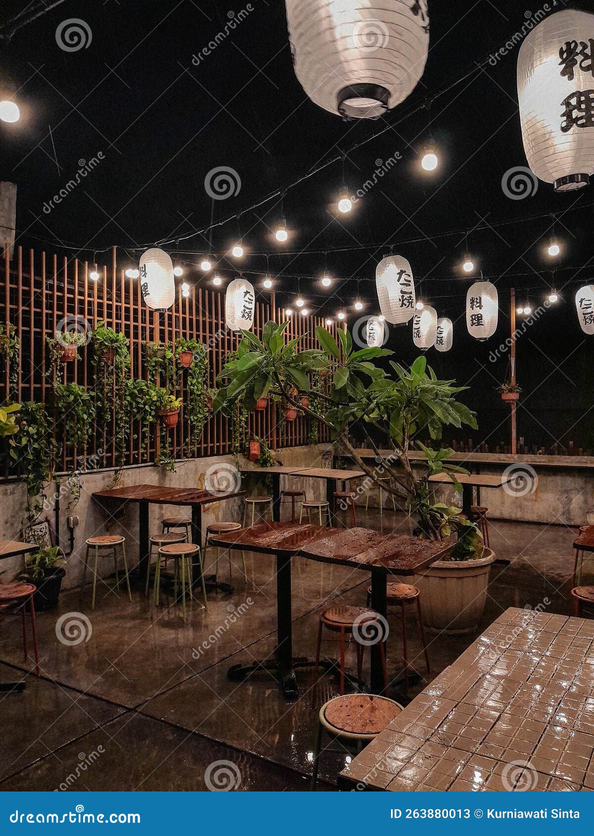 Rooftop stock image. Image of night, full, rainy, lampion - 263880013