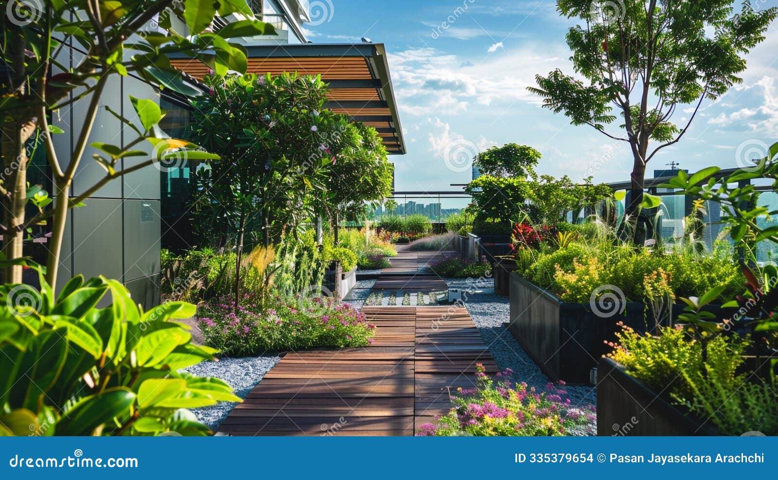 Rooftop Garden Features Walking Paths with Panoramic Views Stock ...