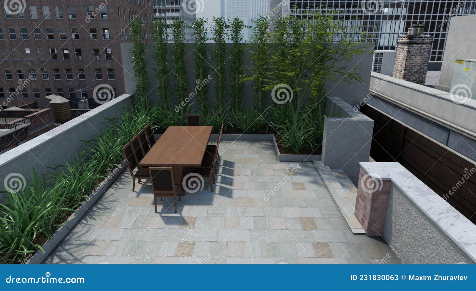The Rooftop Garden of the High-rise Building 3d Illustration Stock ...