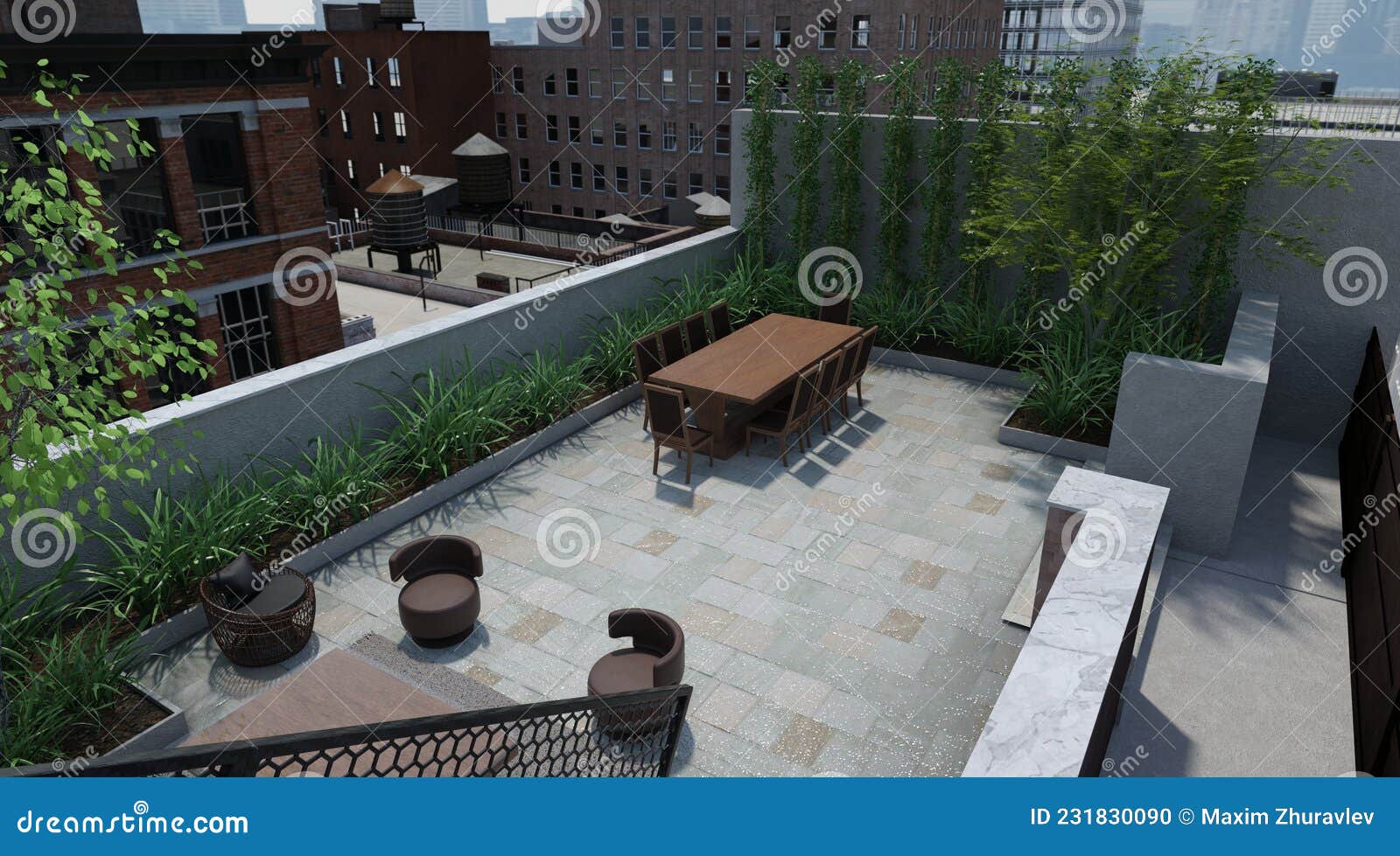 The Rooftop Garden of the High-rise Building 3d Illustration Stock ...