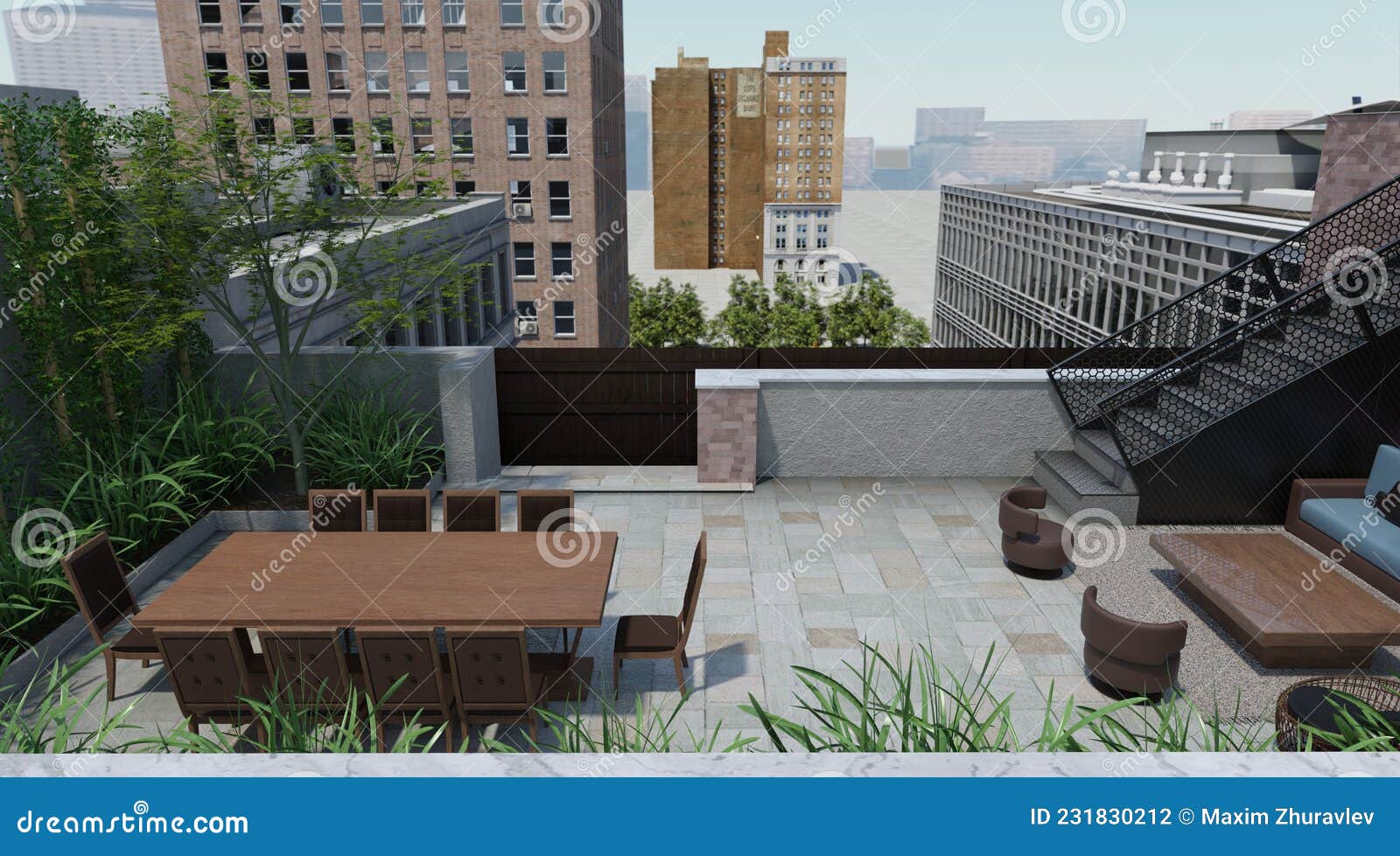 The Rooftop Garden of the High-rise Building 3d Illustration Stock ...