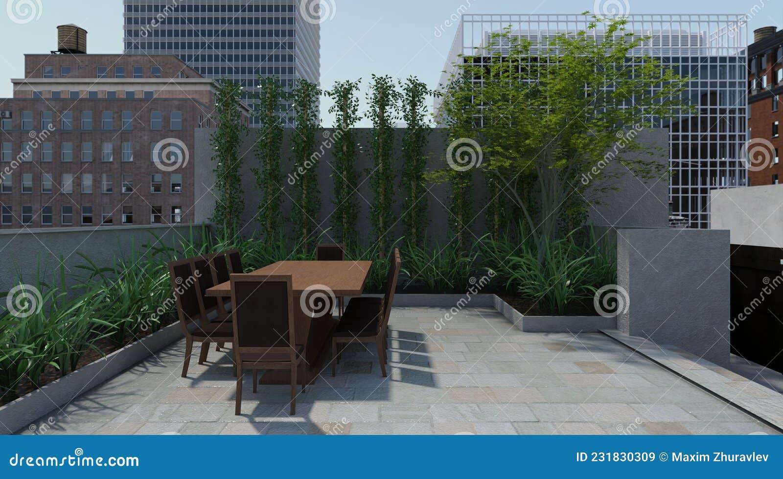 The Rooftop Garden of the High-rise Building 3d Illustration Stock ...