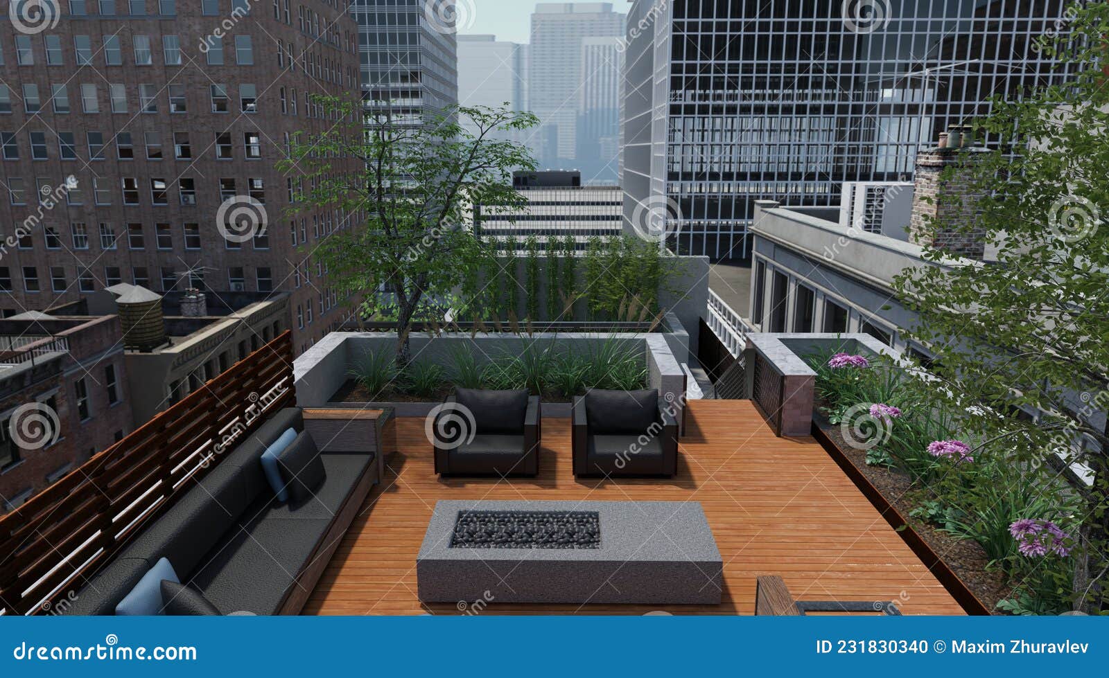 The Rooftop Garden of the High-rise Building 3d Illustration Stock ...