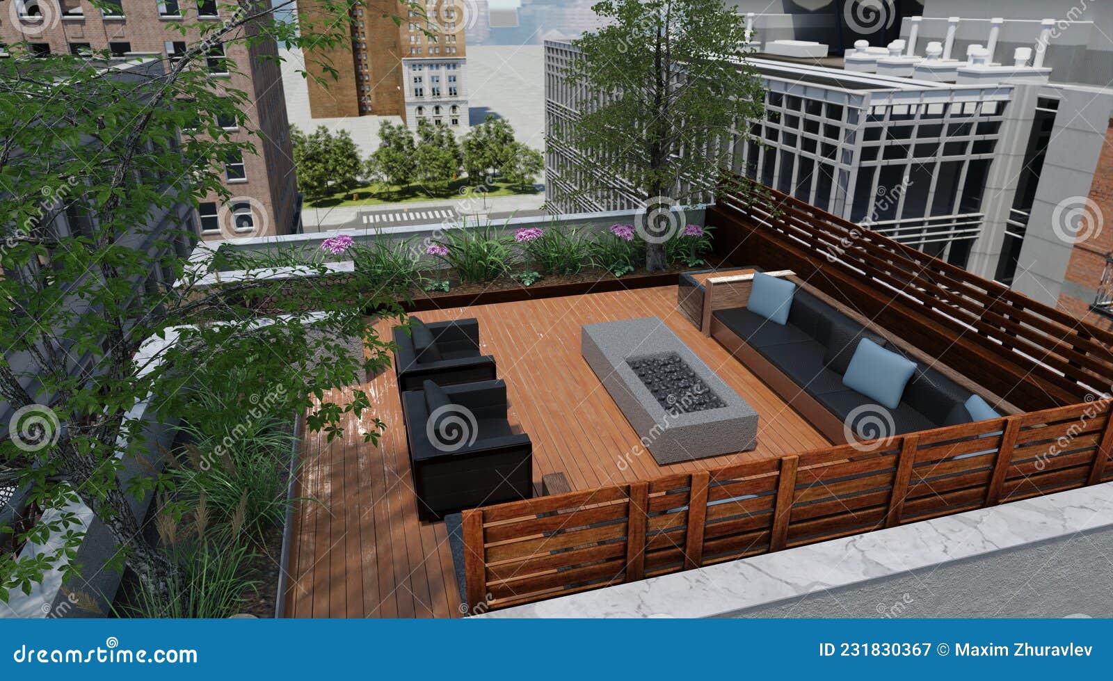 The Rooftop Garden of the High-rise Building 3d Illustration Stock ...