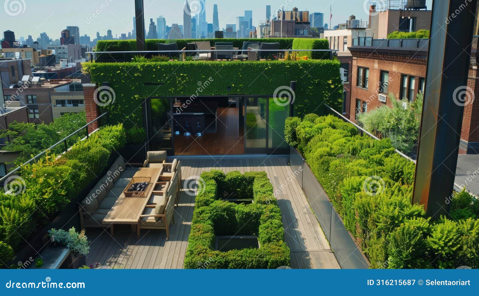 Rooftop Garden with Living Hedges Stock Illustration - Illustration of ...