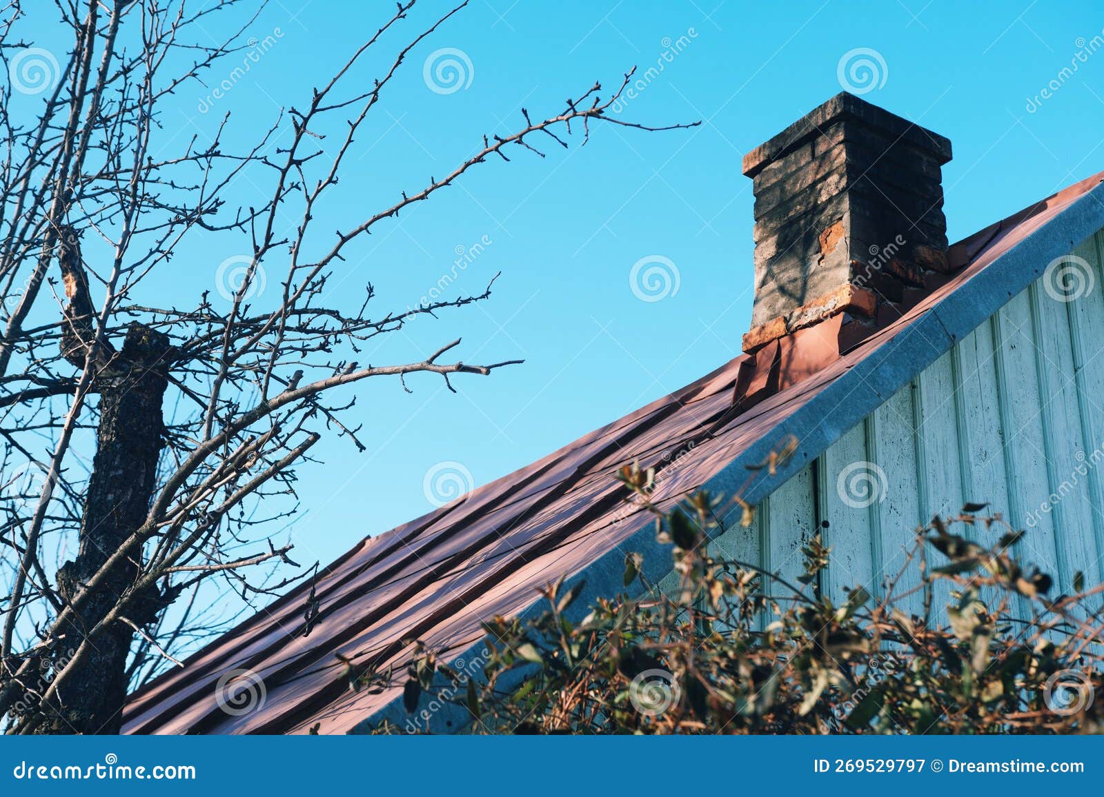 Rooftop of a House with a Chimney Stock Image - Image of structure ...
