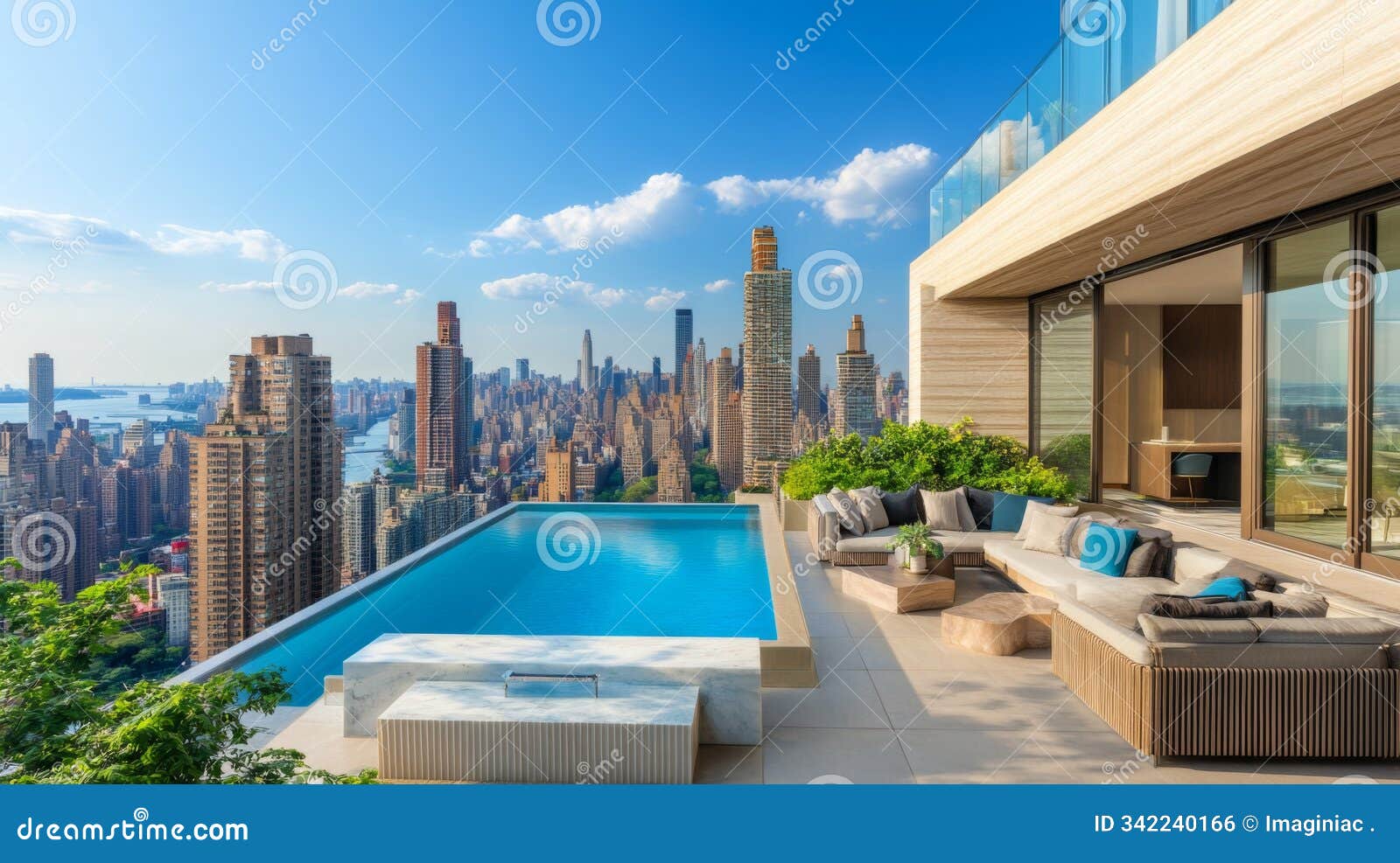 Rooftop Infinity Pool with City Skyline Views and Luxury Lounge Area ...