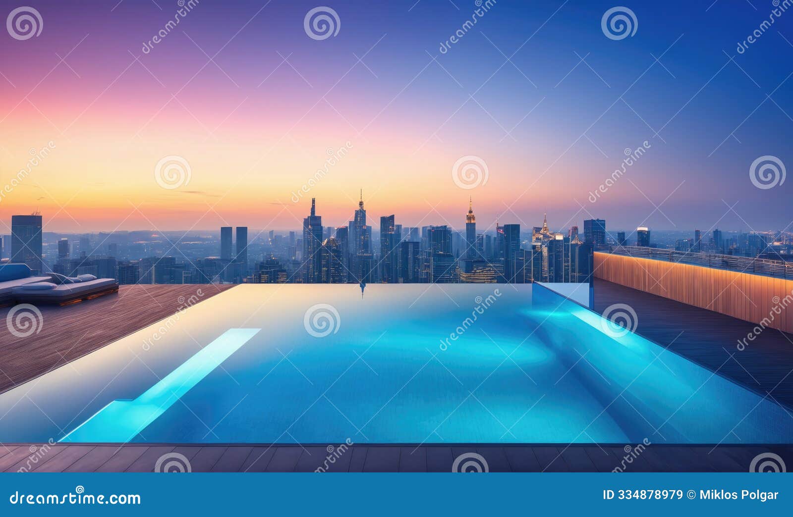 A Rooftop Infinity Pool with a Stunning View of the City Skyline at ...