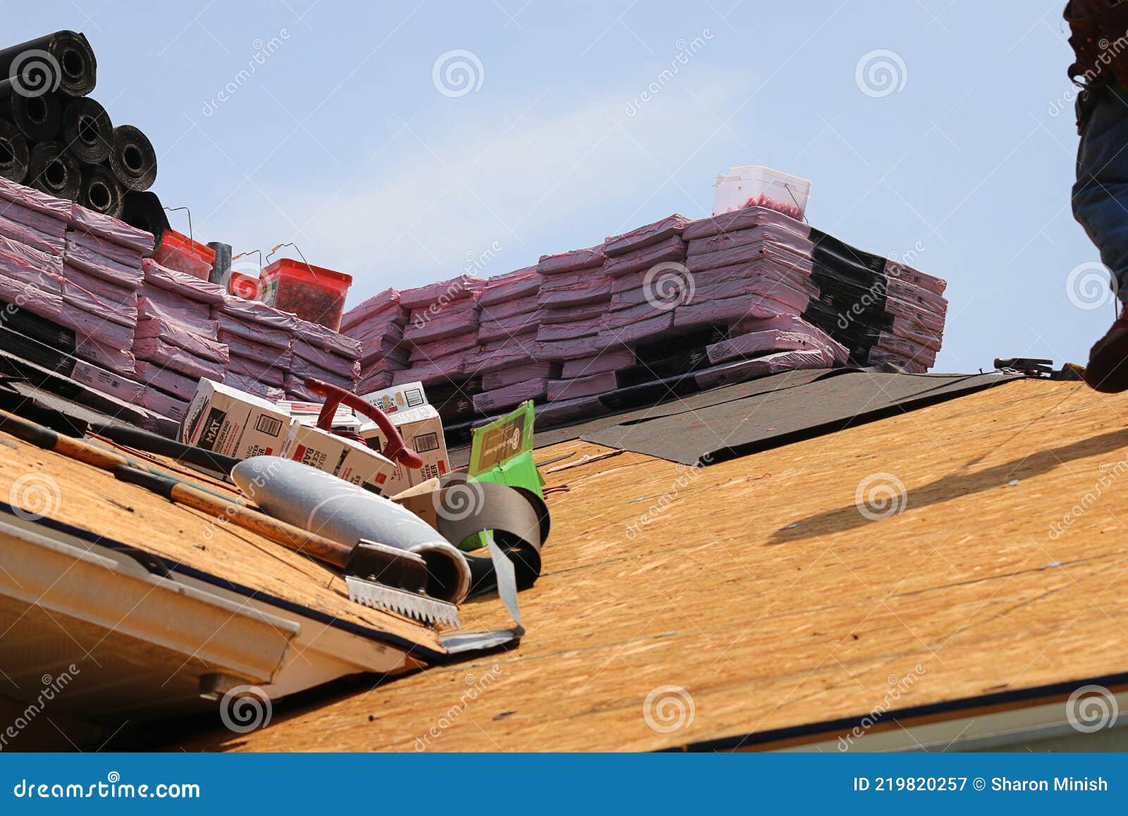 Rooftop Loaded with Roofing Supplies Stock Image - Image of decking ...