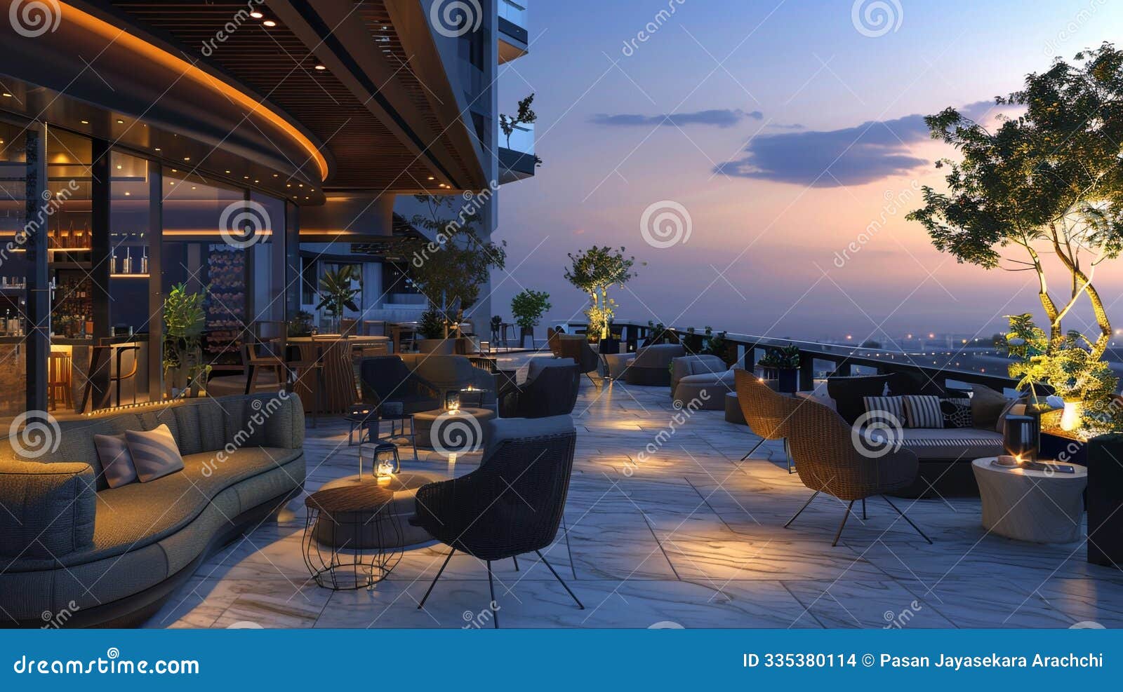 Rooftop Lounge Showcasing Panoramic Views with Stylish Seating and ...