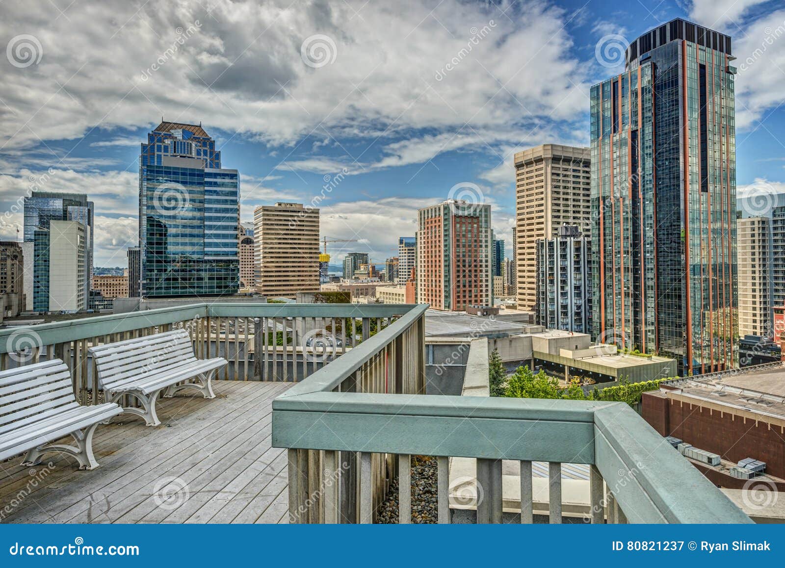 Rooftop Patio in Downtown Seattle, WA Stock Image - Image of sound ...