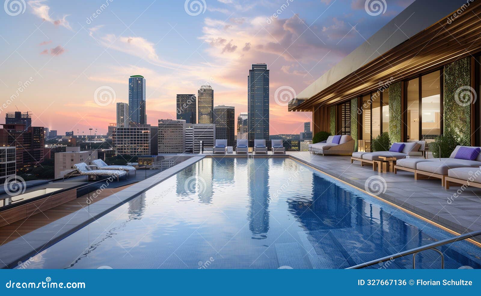 Rooftop Pool with City Skyline View Stock Illustration - Illustration ...