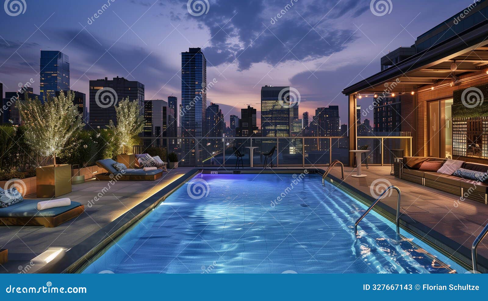 Rooftop Pool with City Skyline View Stock Illustration - Illustration ...