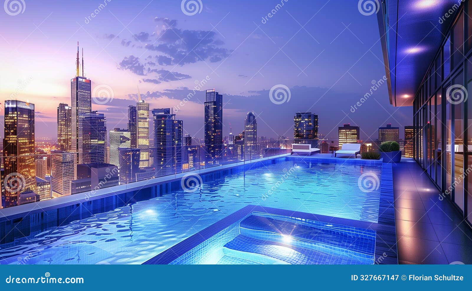 Rooftop Pool with City Skyline View Stock Illustration - Illustration ...