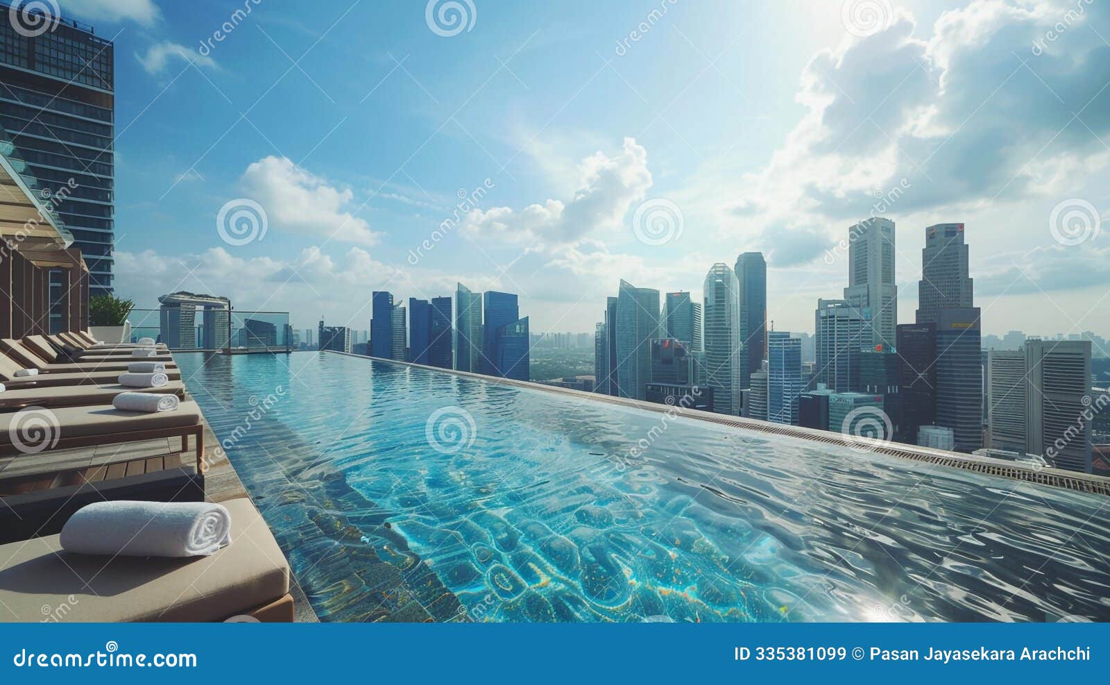 Rooftop Pool Features Infinity Edge with City Skyline and Luxurious ...