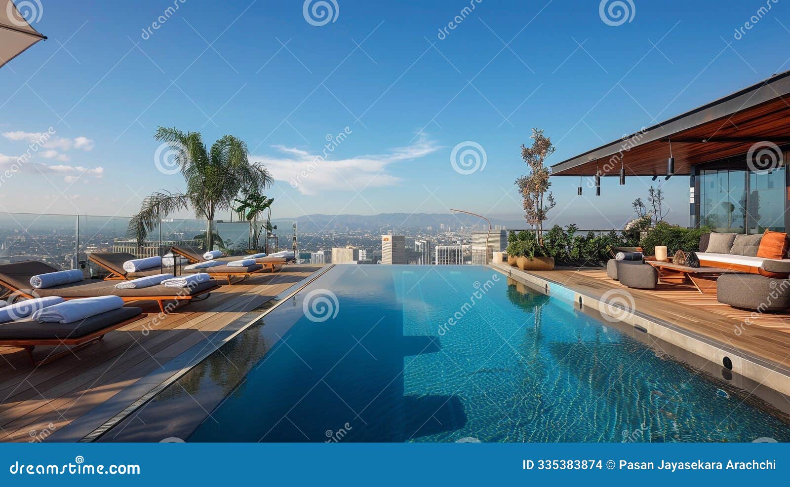 Rooftop Pool Features Infinity Edge with City Skyline and Luxurious ...