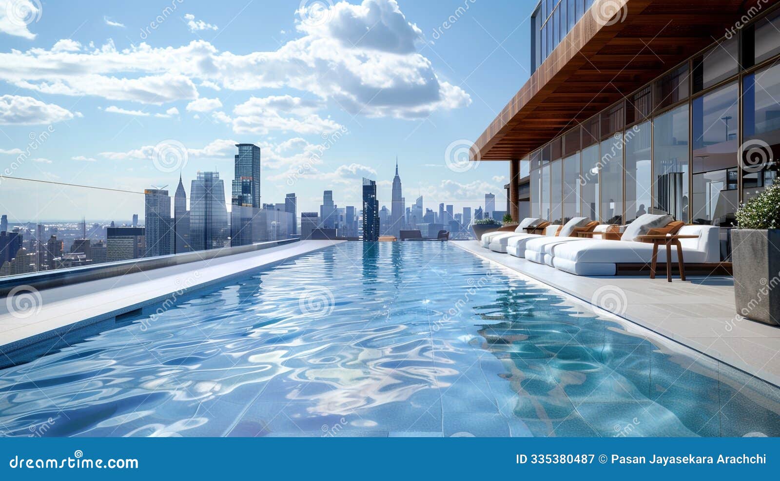 Rooftop Pool Features Infinity Edge Overlooking City Skyline Stock ...