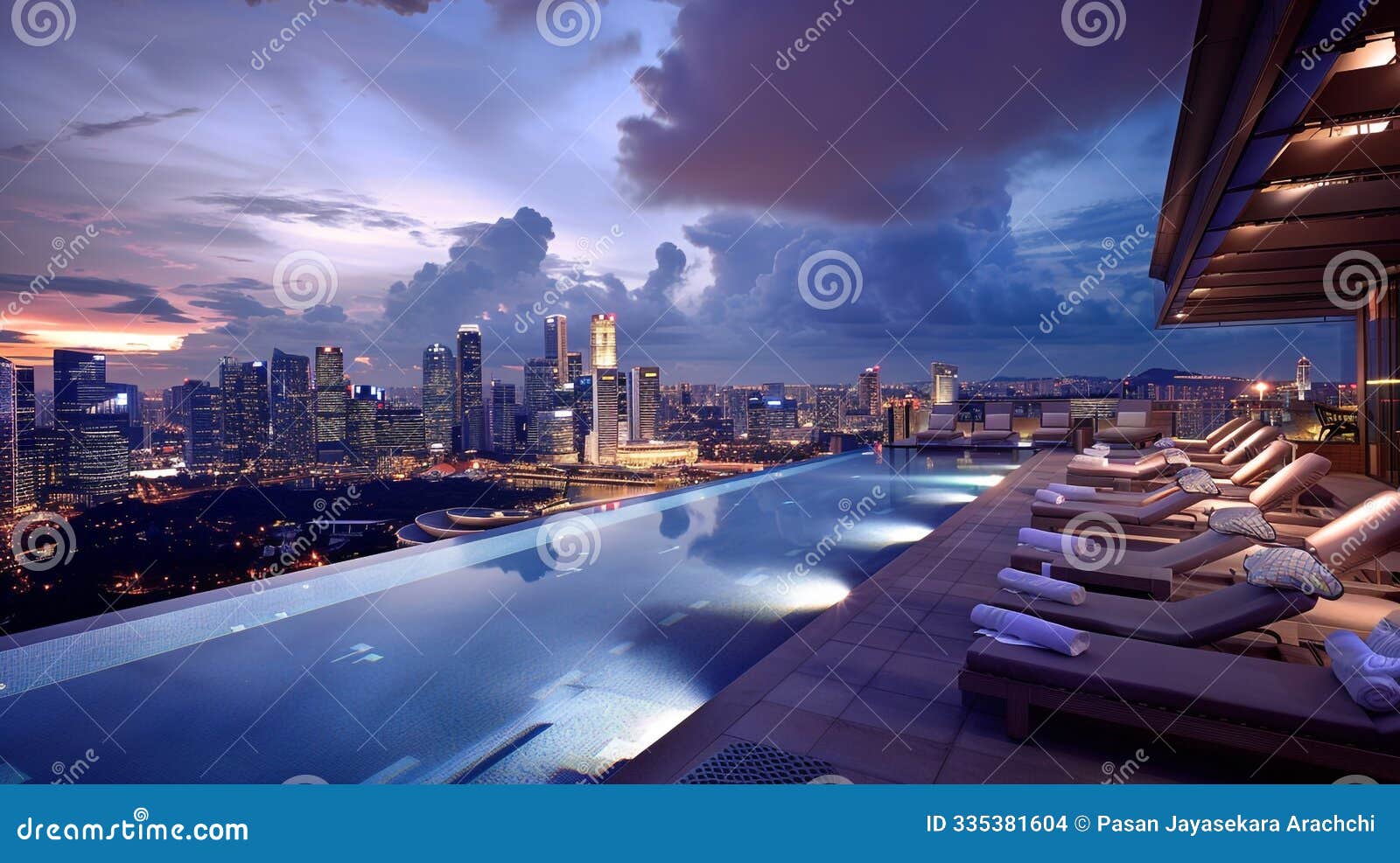 Rooftop Pool Features Infinity Edge Overlooking City Skyline Stock ...
