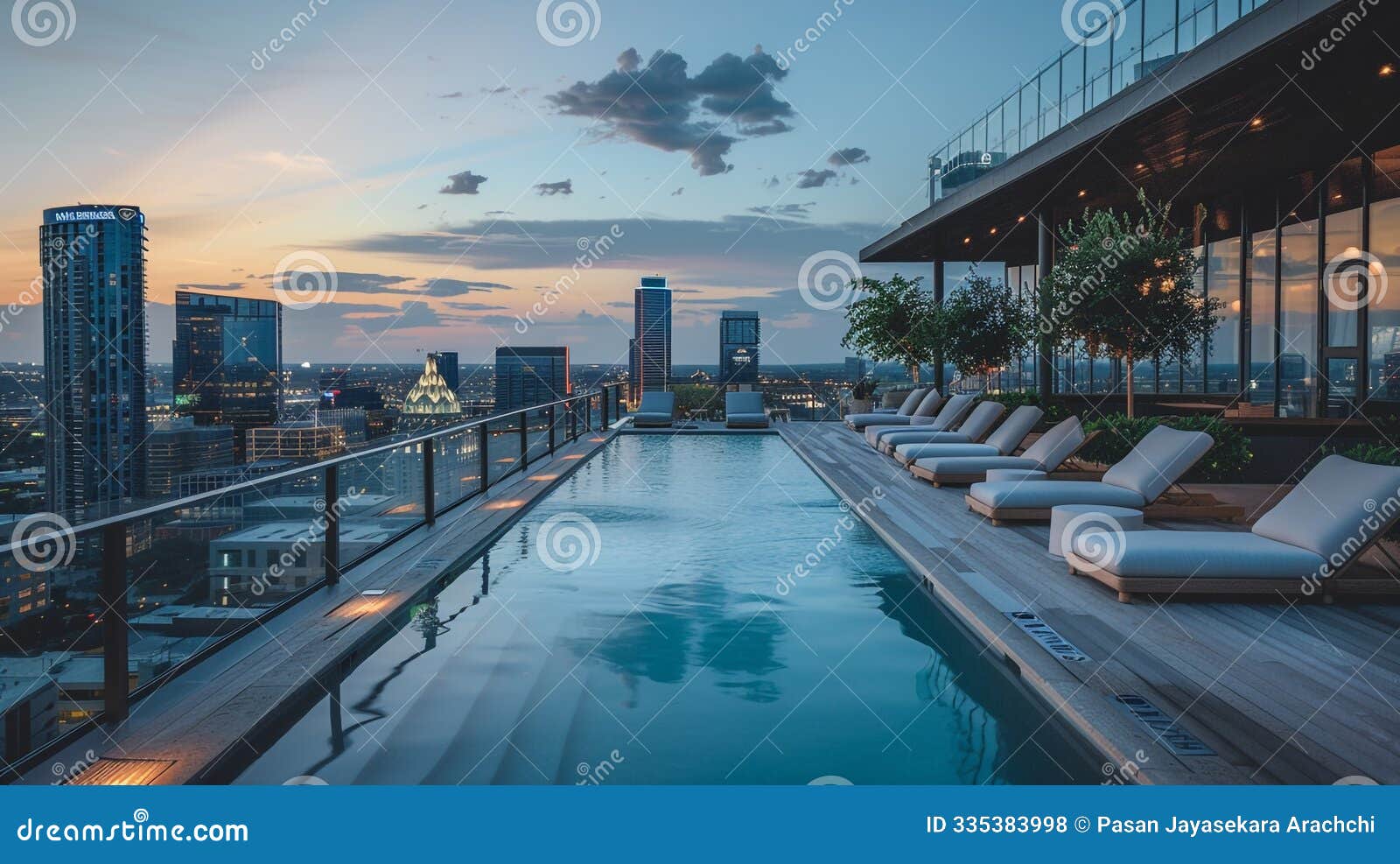 Rooftop Pool Features Infinity Edge Overlooking City Skyline Stock ...