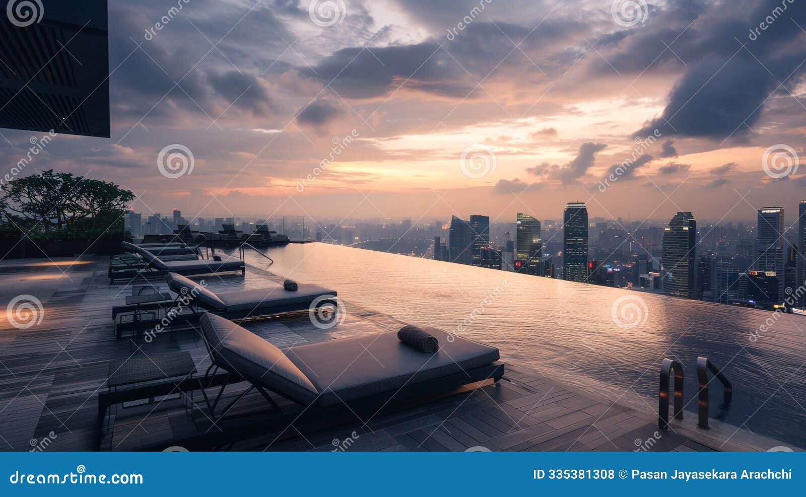 Rooftop Pool Features Infinity Edge Overlooking City Skyline with ...