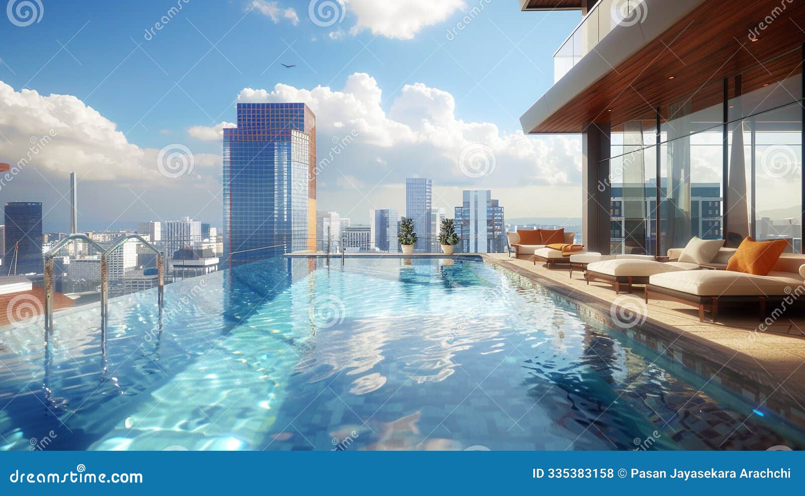 Rooftop Pool Features Infinity Edge Overlooking City Skyline with ...