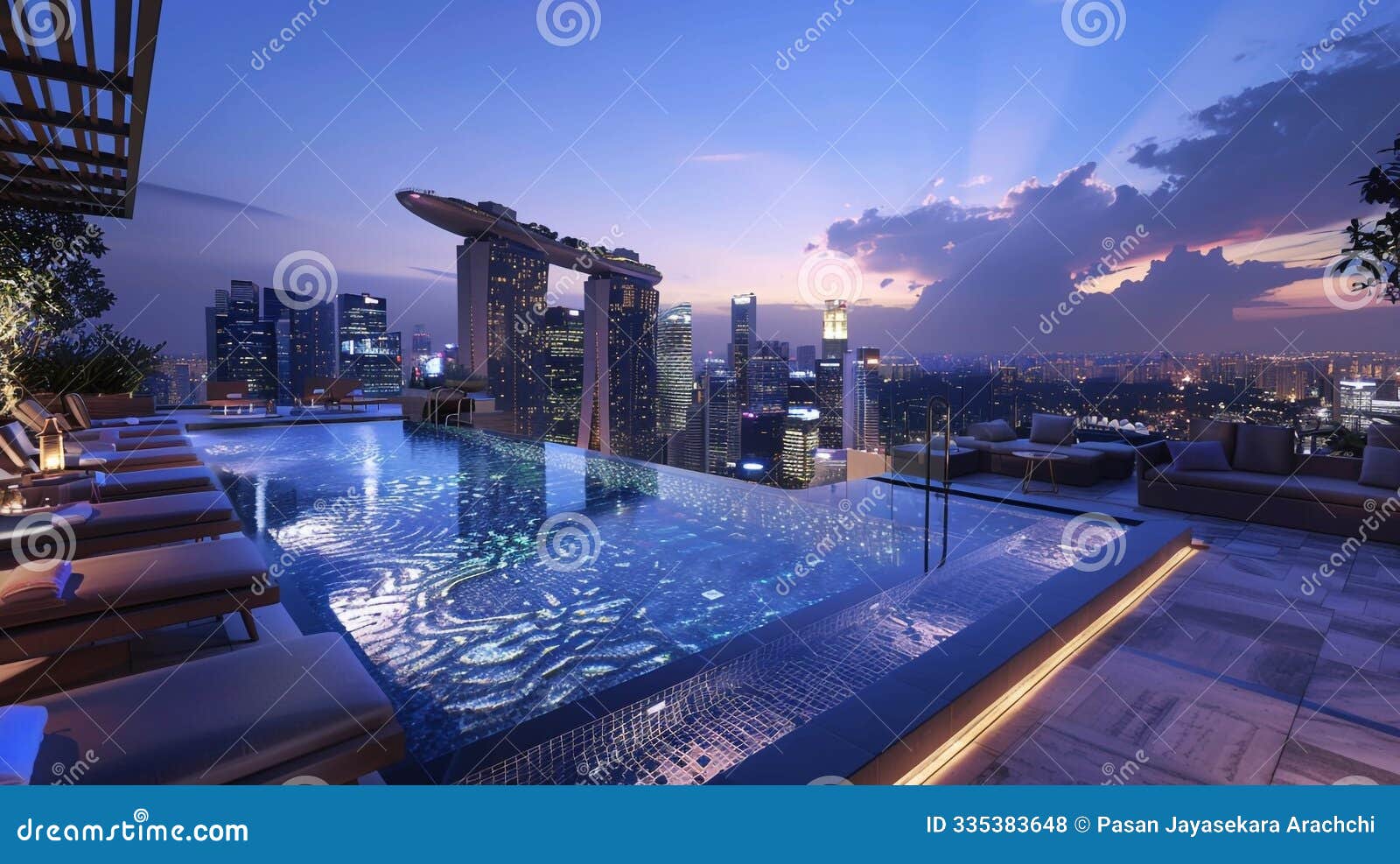 Rooftop Pool Featuring Infinity Edge Overlooks City Skyline with ...