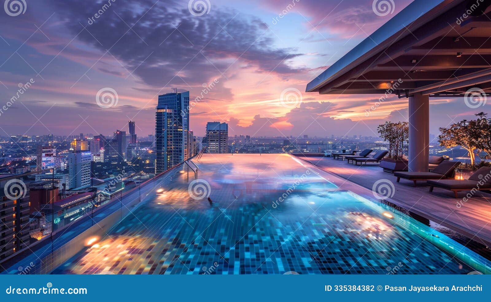 Rooftop Pool Showcases City Views with Infinity Edge Seating Stock ...