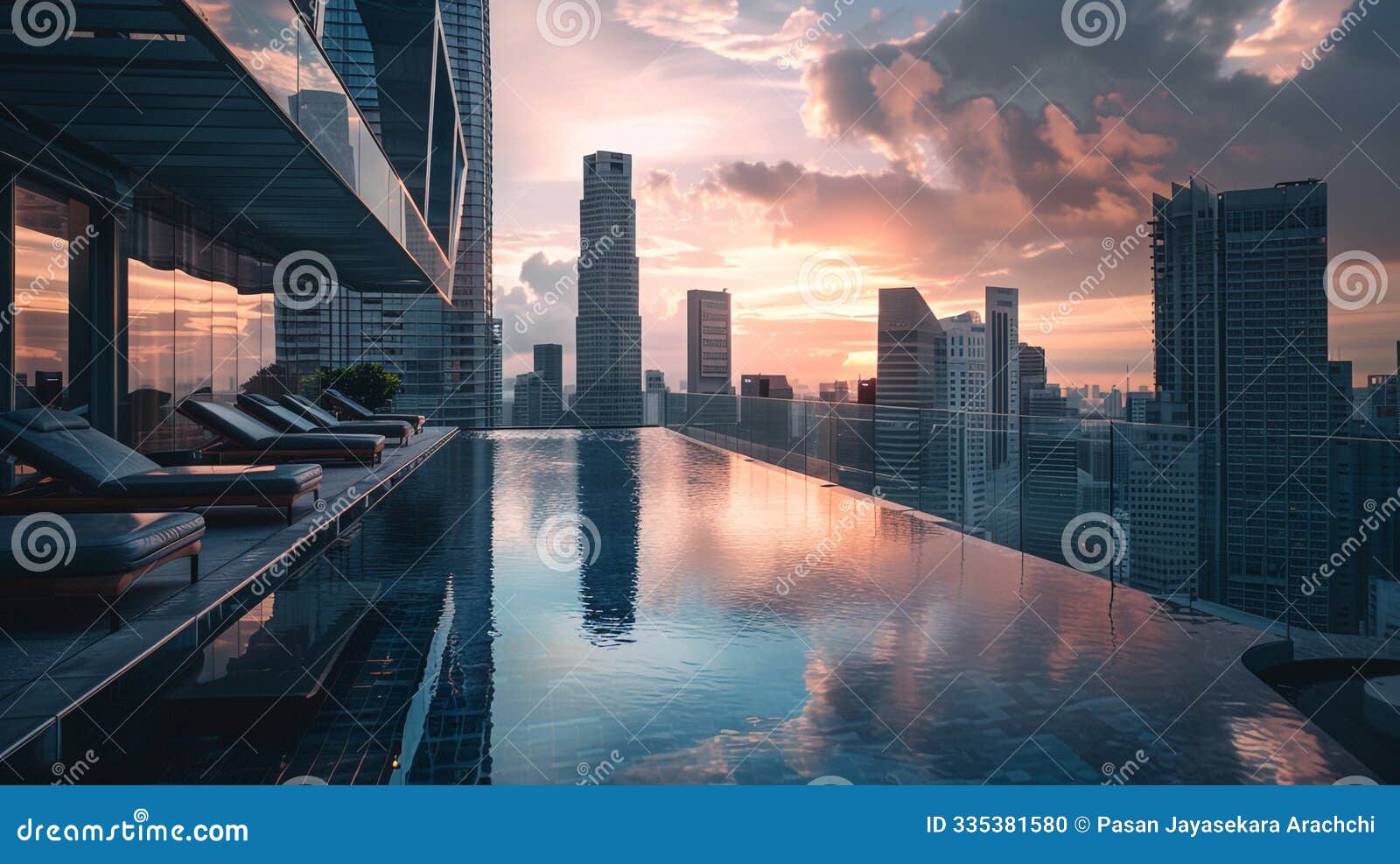 Rooftop Pool Showcases Infinity Edge with City Skyline and Luxurious ...