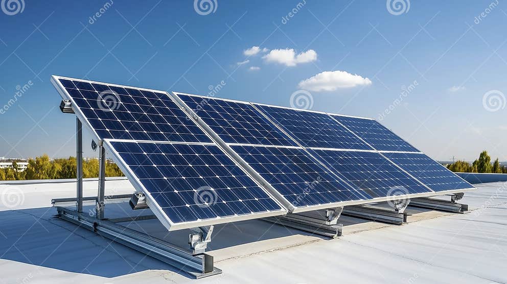 Rooftop Solar Panel Array Under a Blue Sky Stock Photo - Image of ...
