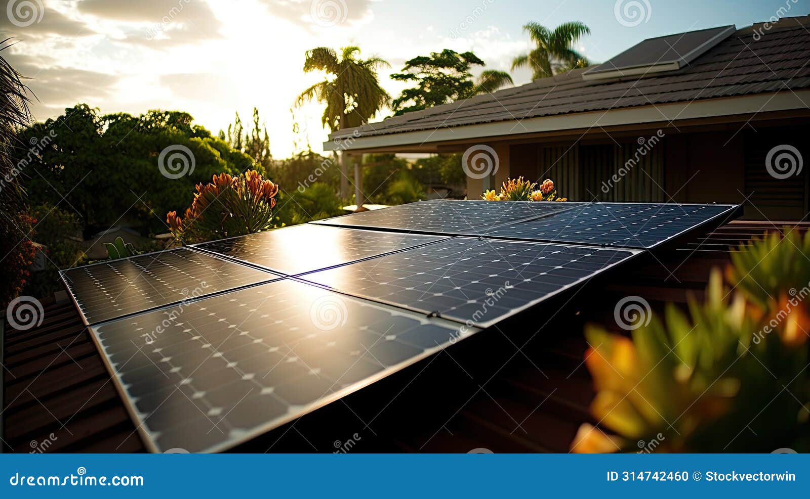Rooftop Sun Solar Panel Stock Illustration | CartoonDealer.com #318068092