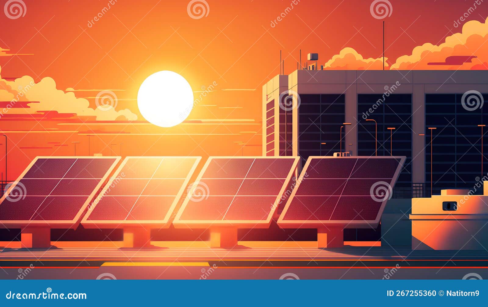 Rooftop Solar Panel Installation At Sunset, With The Sun Setting Behind ...