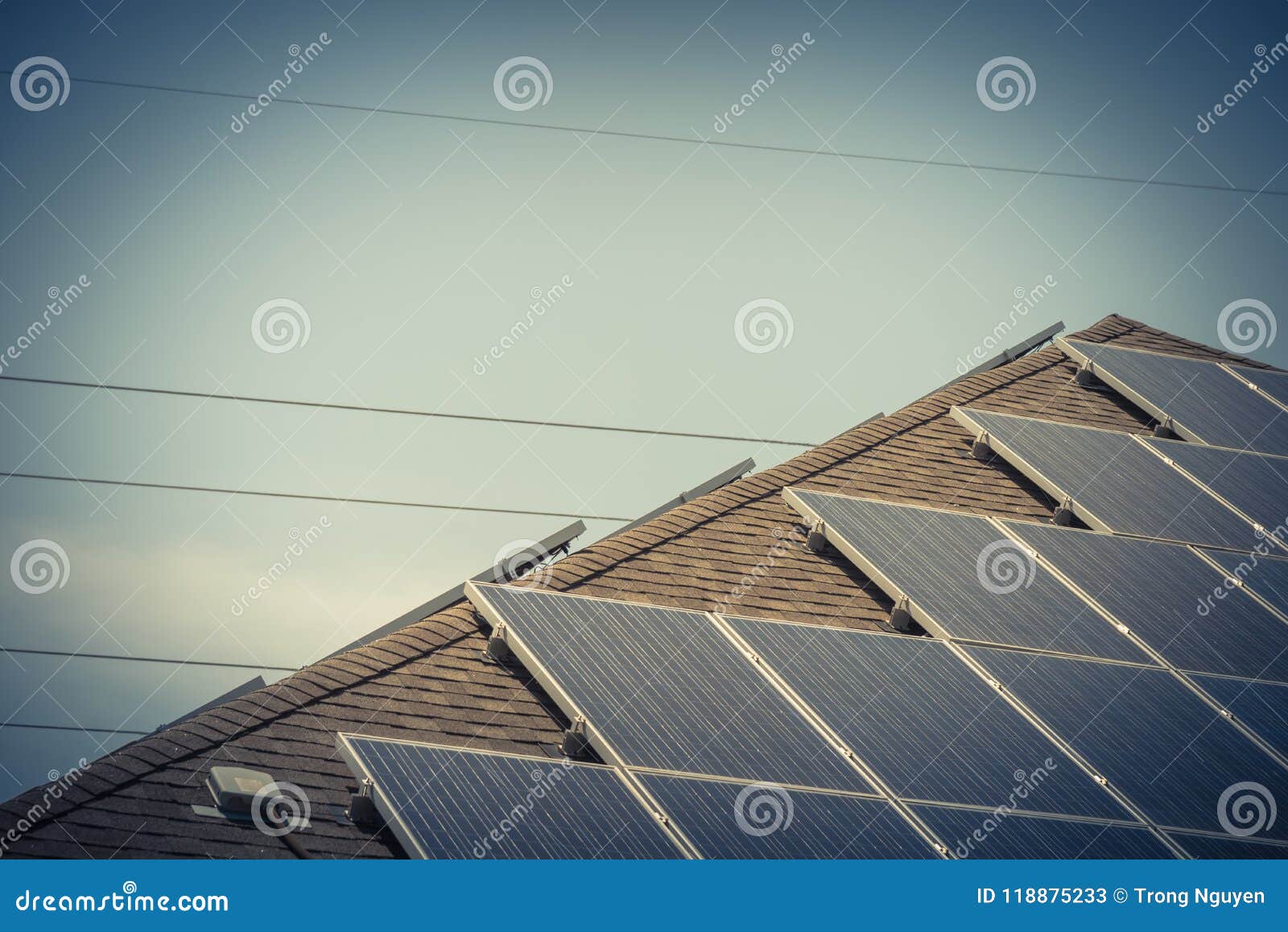 Rooftop Solar Panel System with Junction Box and Electrical Wire Stock ...