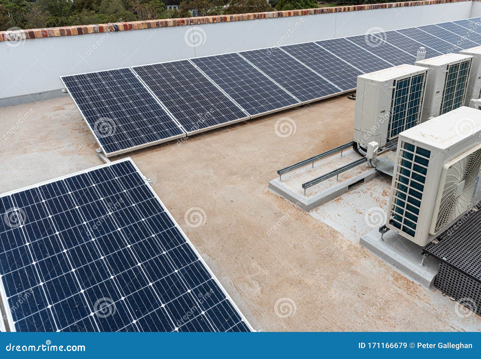 Rooftop Solar Panels and Air Conditioning on Top of an Apartments Stock ...