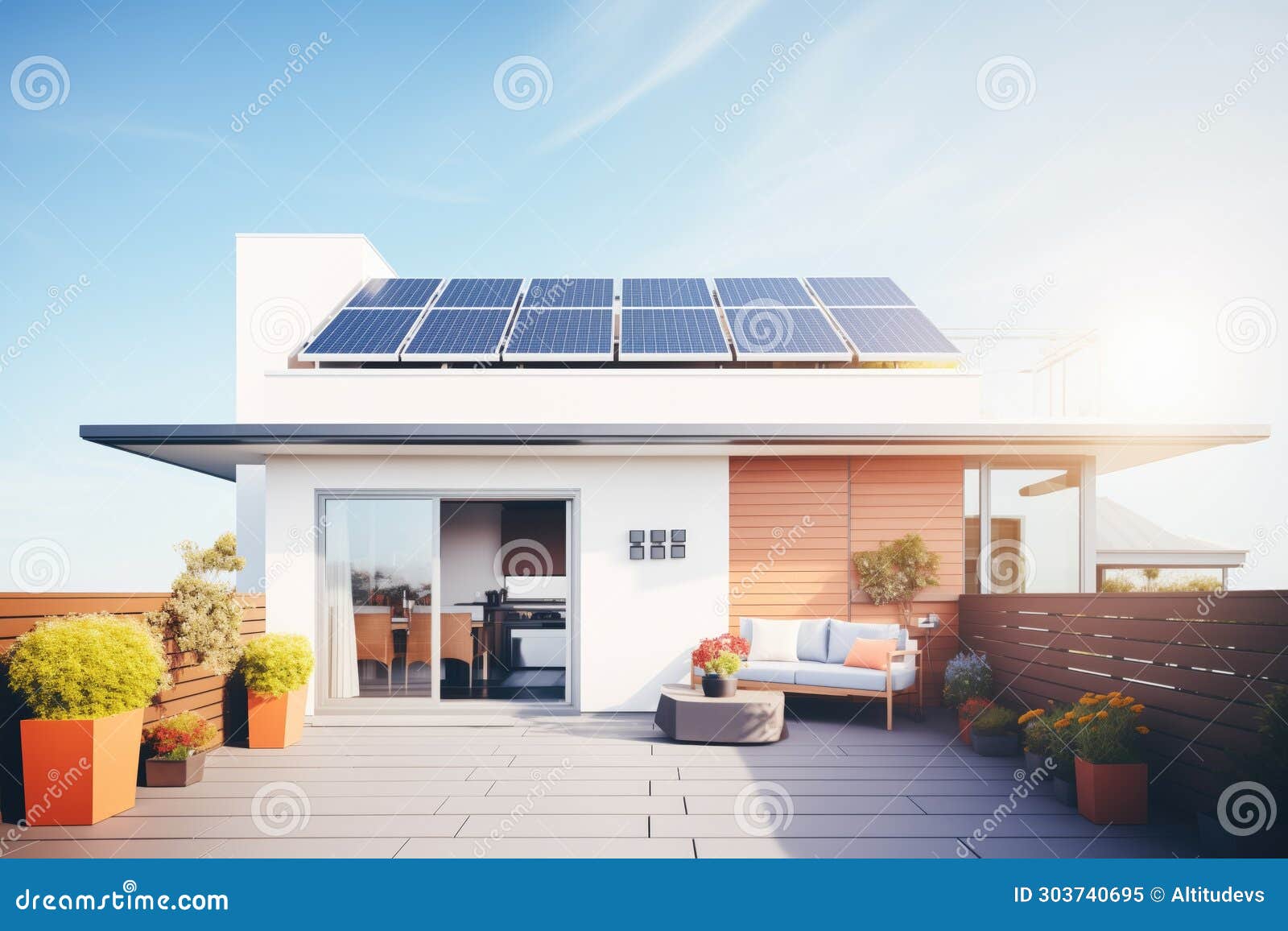 Rooftop Solar Panels on a Modern House at Noon Stock Image - Image of ...