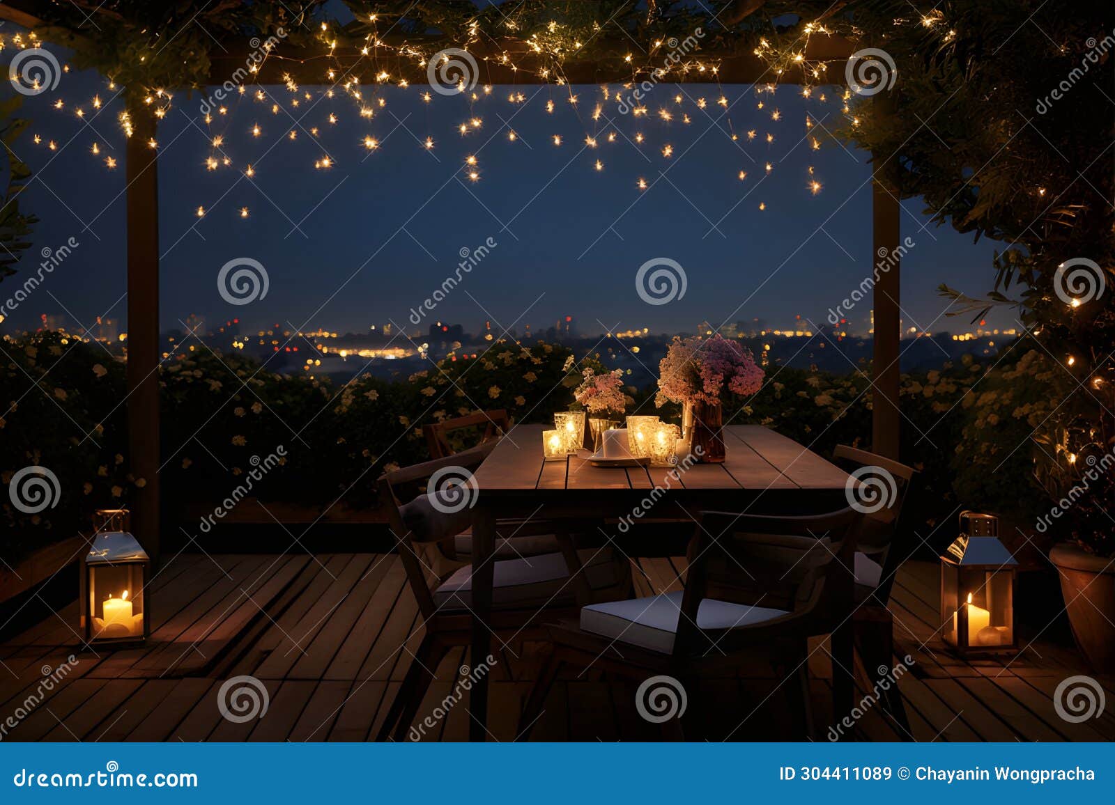 Rooftop Terrace With Strings Of Fairy Lights Sets The Stage For A ...