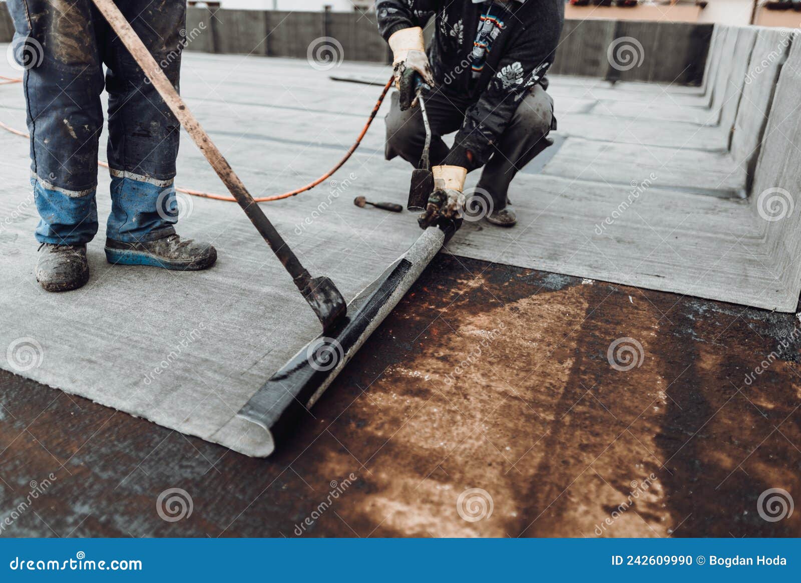 Professional Workers Waterproofing House Construction Site Stock Photo ...