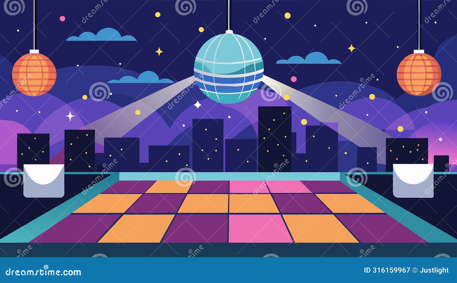 A Rooftop Transformed Into A Dance Floor With A Makeshift Disco Ball ...