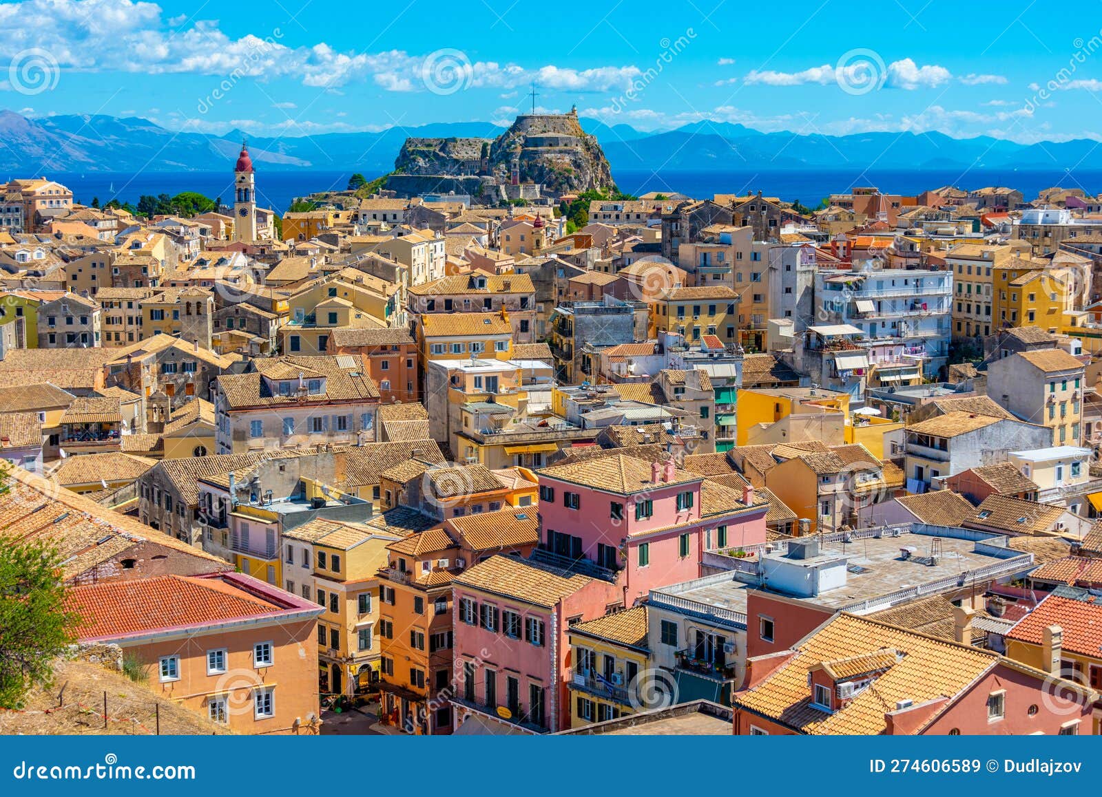 Rooftop View of Greek Town Kerkyra Stock Image - Image of tower ...